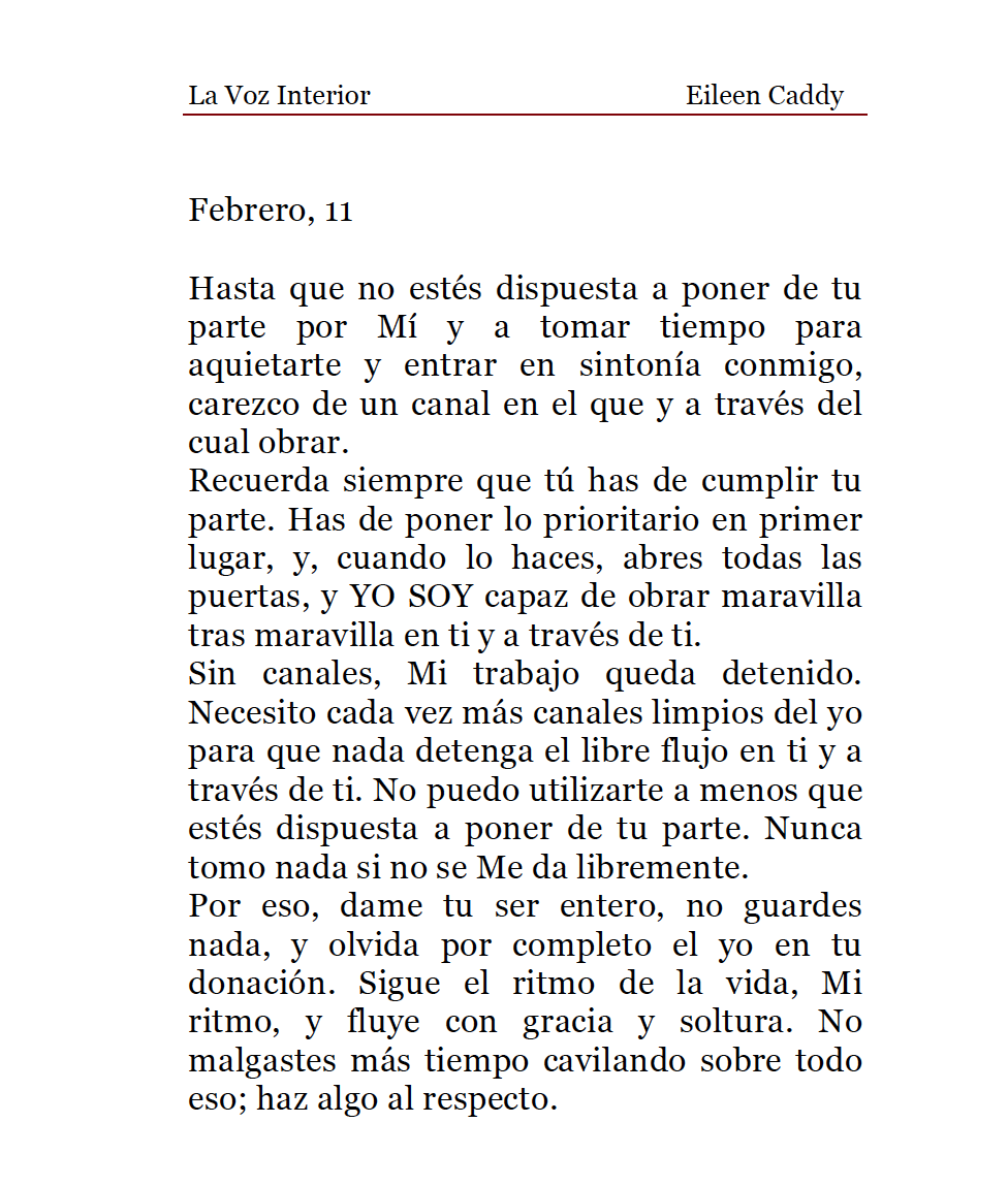 «La Voz Interior» de Eileen Caddy, sábado 11 de febrero – La casa de Jave