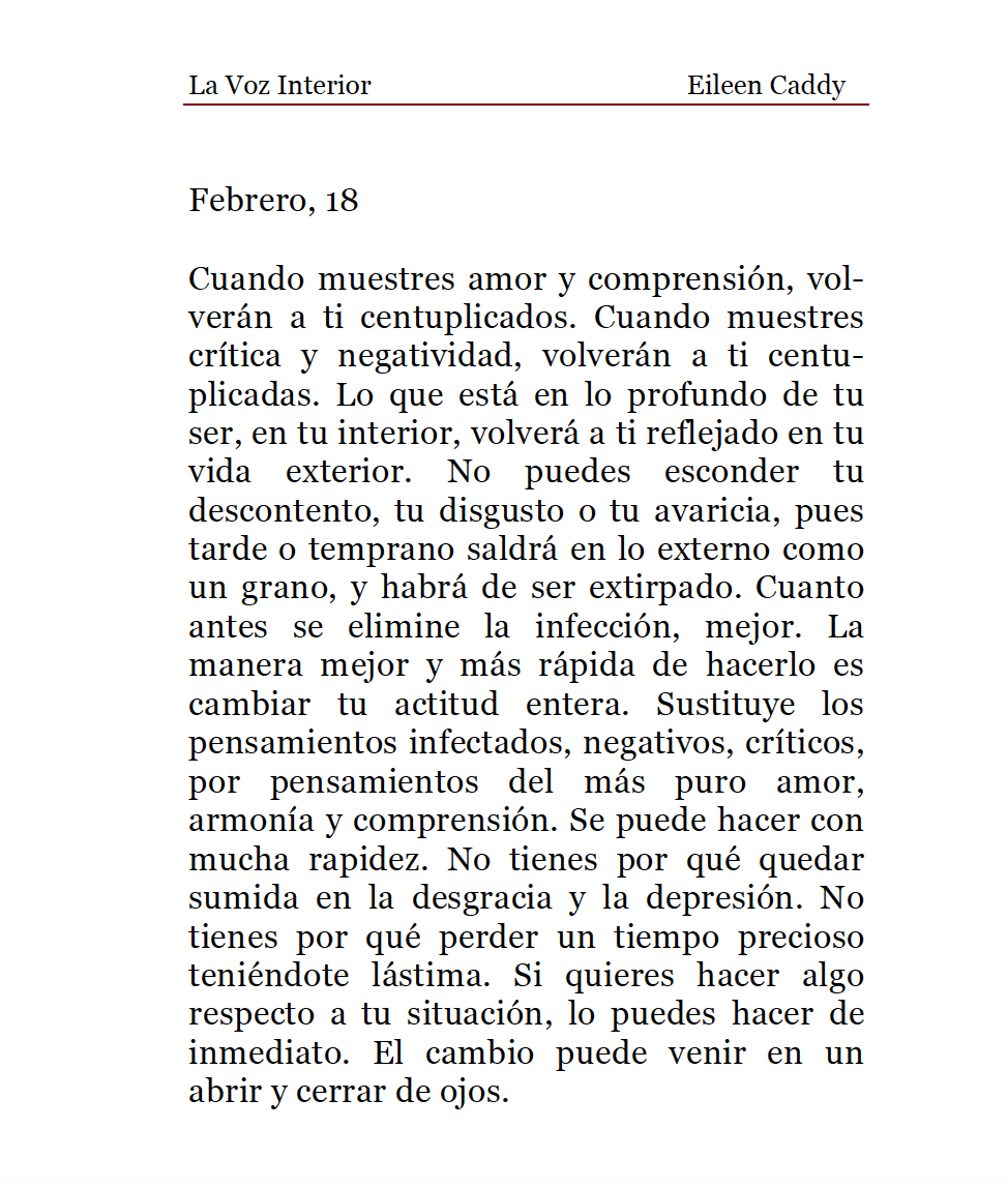 «La Voz Interior» de Eileen Caddy, sábado 18 de febrero – La casa de Jave