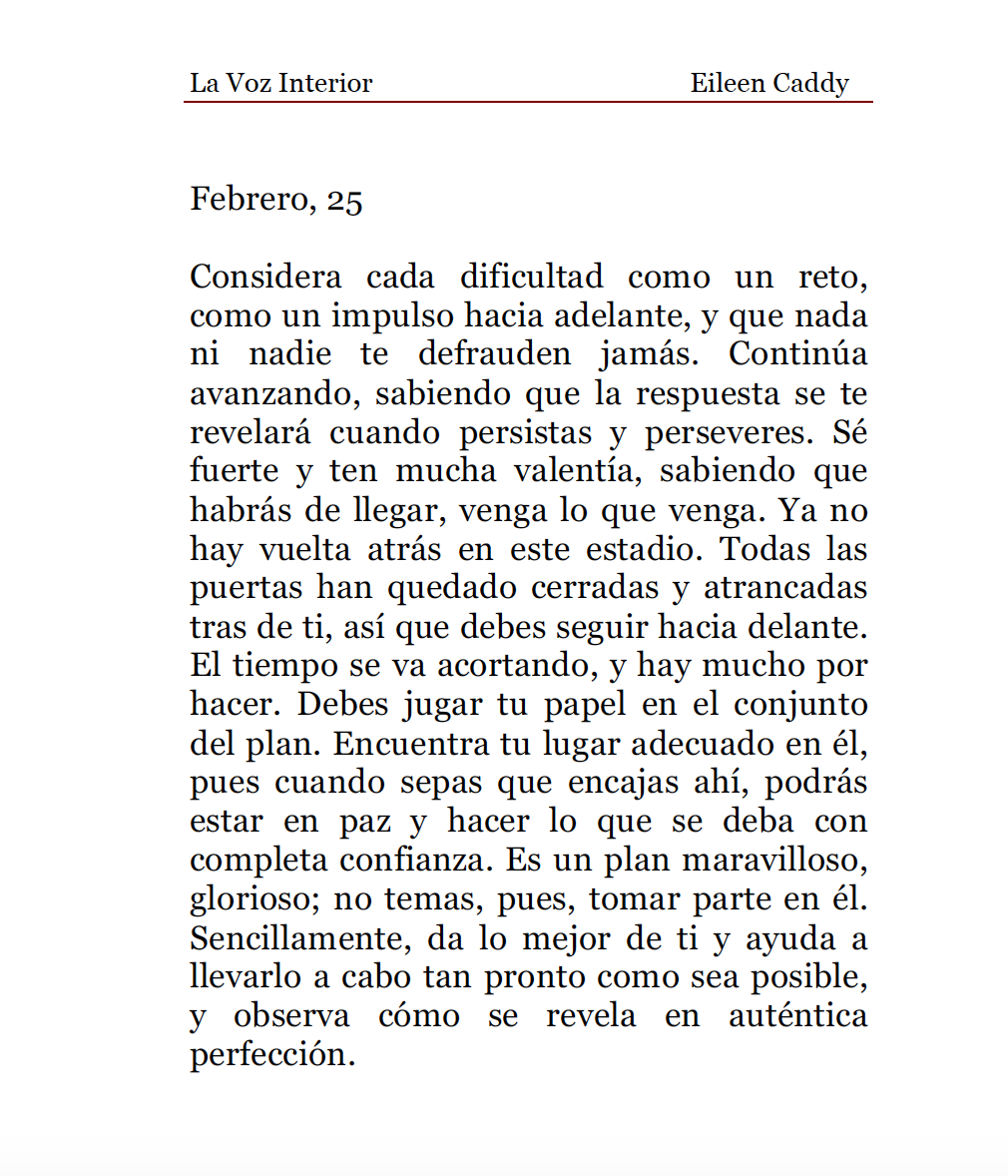 «La Voz Interior» de Eileen Caddy, sábado 25 de febrero – La casa de Jave