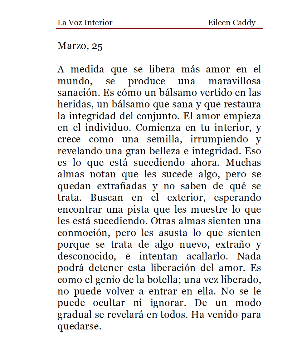 «La Voz Interior» de Eileen Caddy, sábado 25 de marzo – La casa de Jave