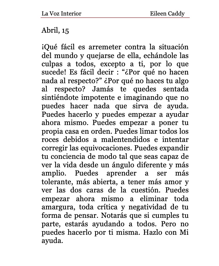 «La Voz Interior» de Eileen Caddy, sábado 15 de abril – La casa de Jave