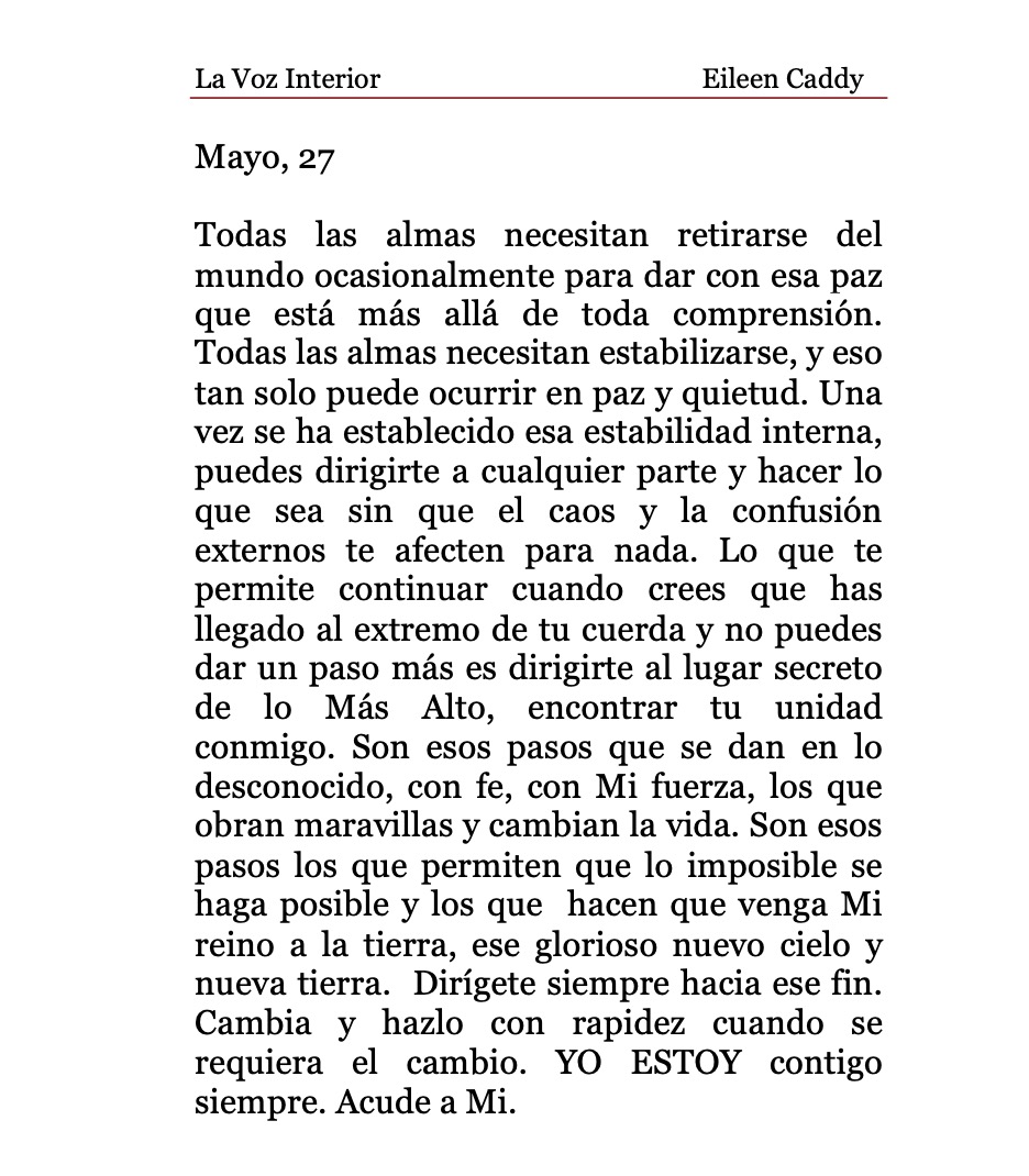 «La Voz Interior» de Eileen Caddy, sábado 27 de mayo – La casa de Jave