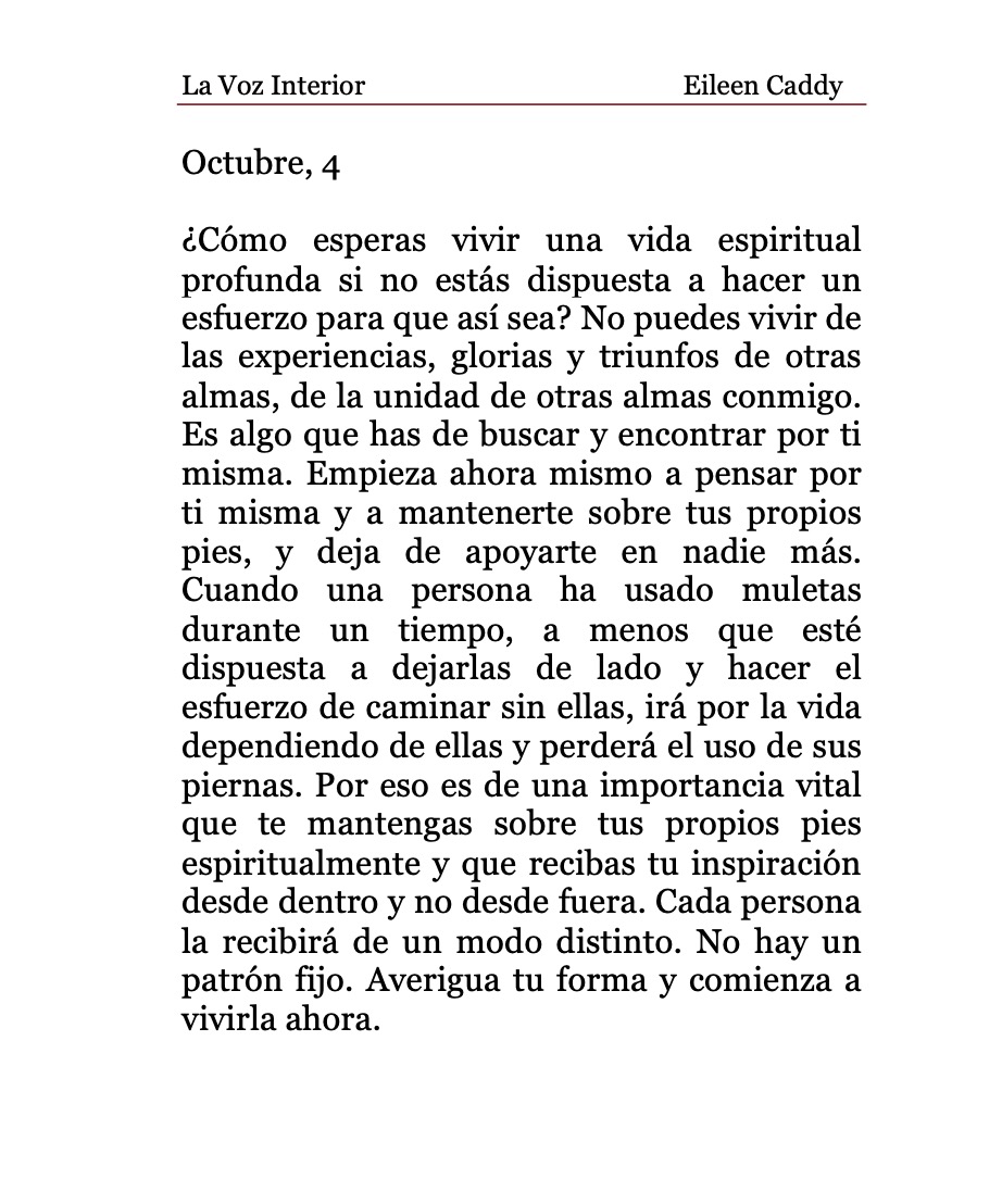 «La Voz Interior» de Eileen Caddy, miércoles 4 de octubre – La casa de Jave